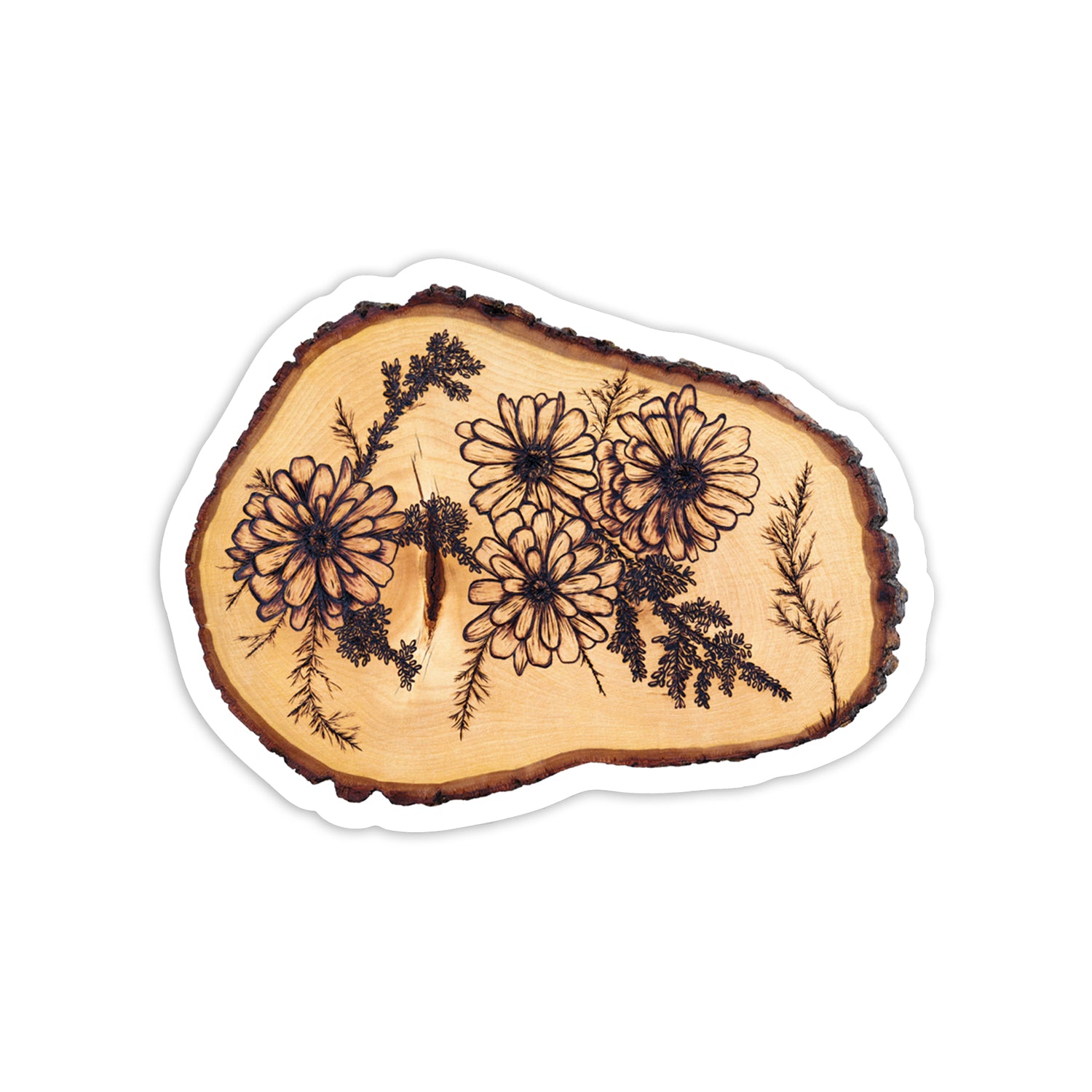 Fancy Floral Wood Burning Sticker – Green Artist Designs