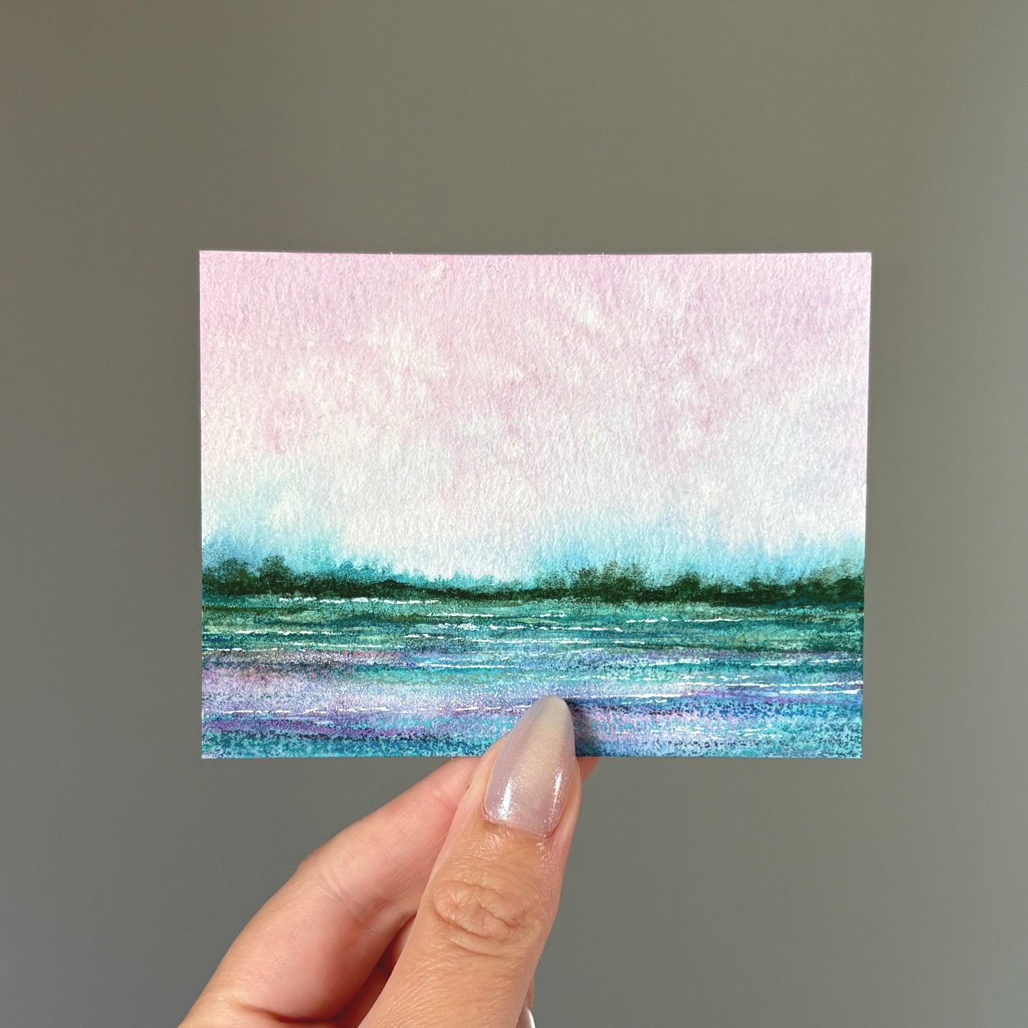 Small 4x3" Watercolor Landscape Painting #06 – Green Artist Designs
