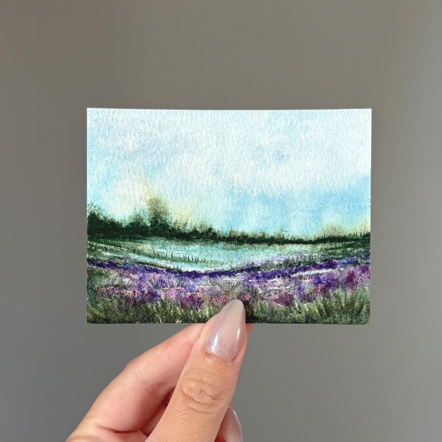 Small 4x3" Watercolor Landscape Painting #09 – Green Artist Designs