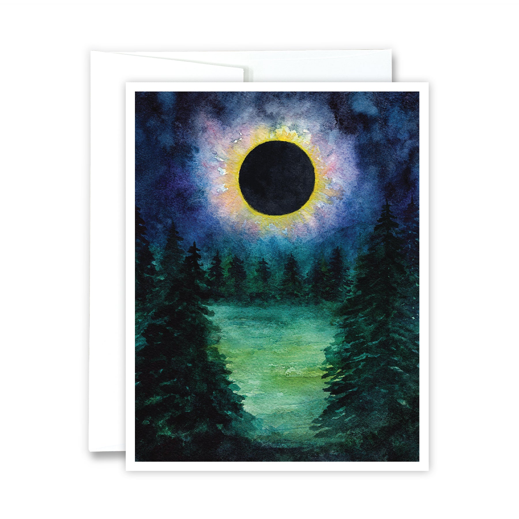 Solar Eclipse Landscape Greeting Card – Green Artist Designs