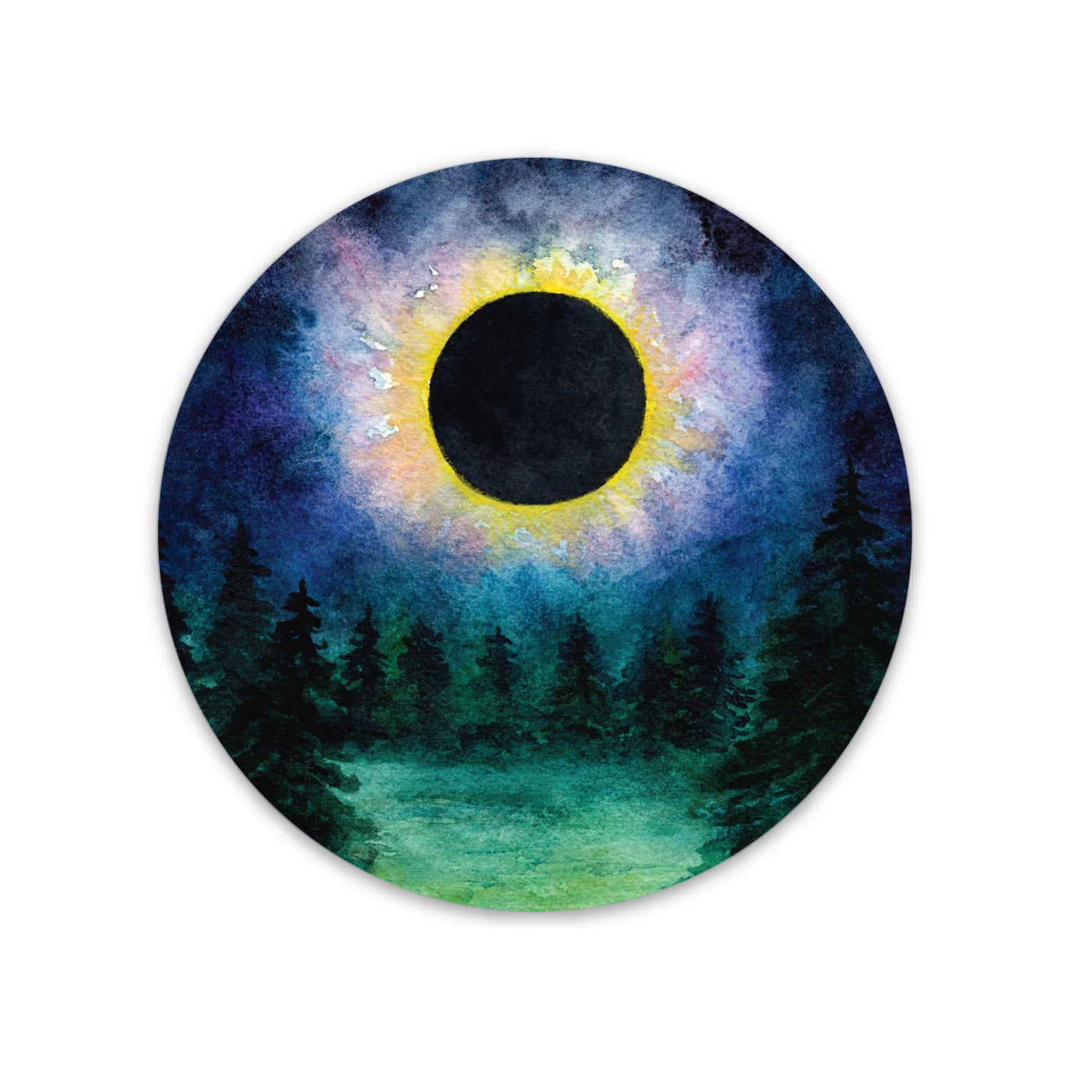 Solar Eclipse Landscape Vinyl Sticker – Green Artist Designs