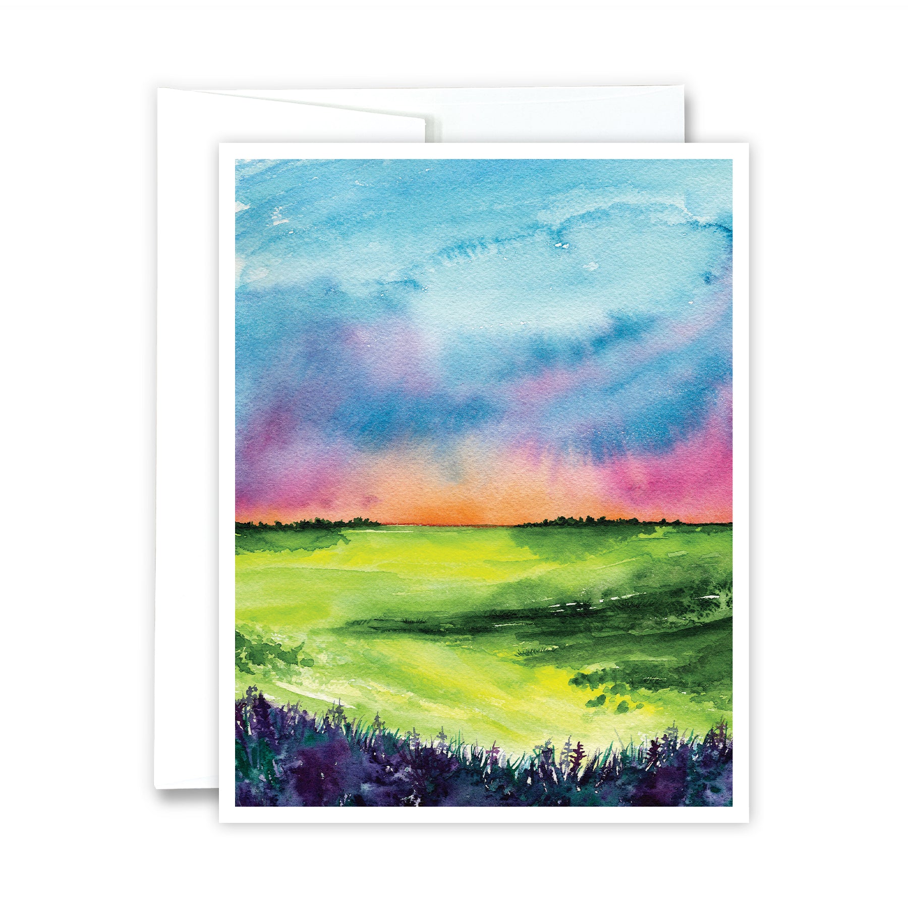 Sunset Landscape Greeting Card – Green Artist Designs