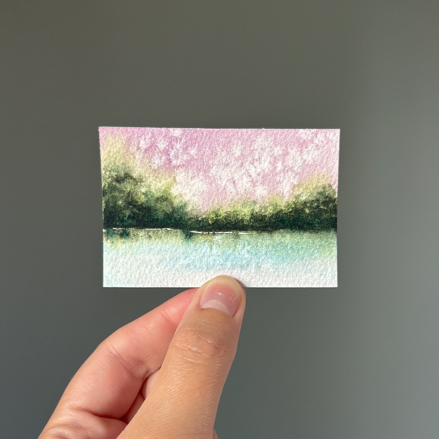 Tiny 2x3" Watercolor Landscape Painting #01 – Green Artist Designs