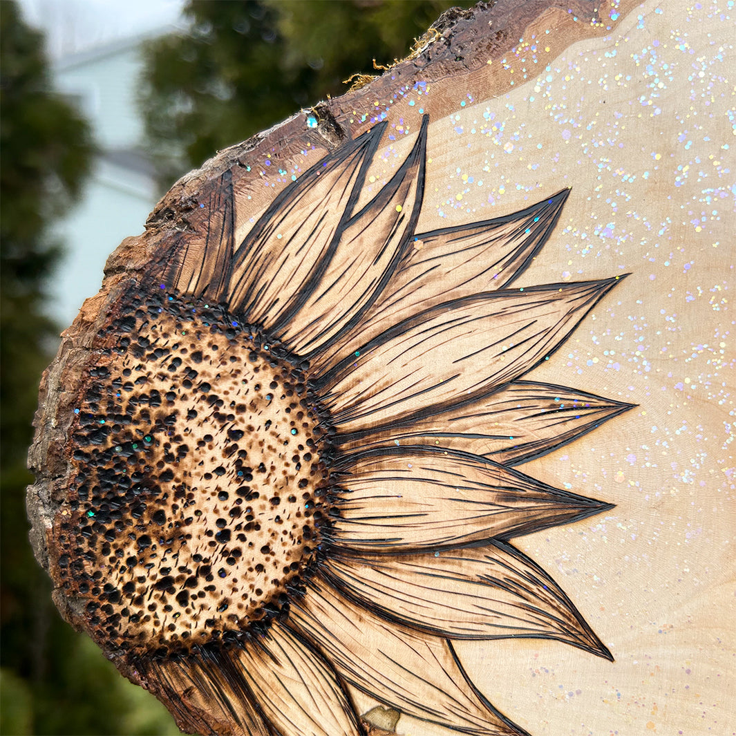 Double Sunflower Wood Burned Sign | Original Pyrography Art – Green ...