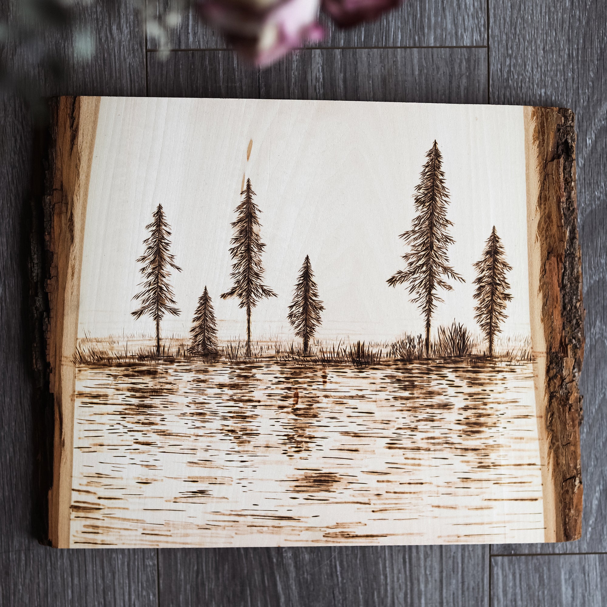 Pine Tree Landscape Wood Burning – Green Artist Designs